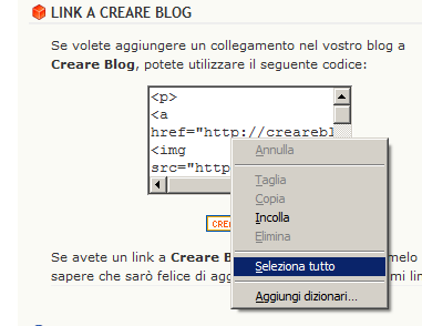 Inserire un link nel vostro blog a Creare Blog